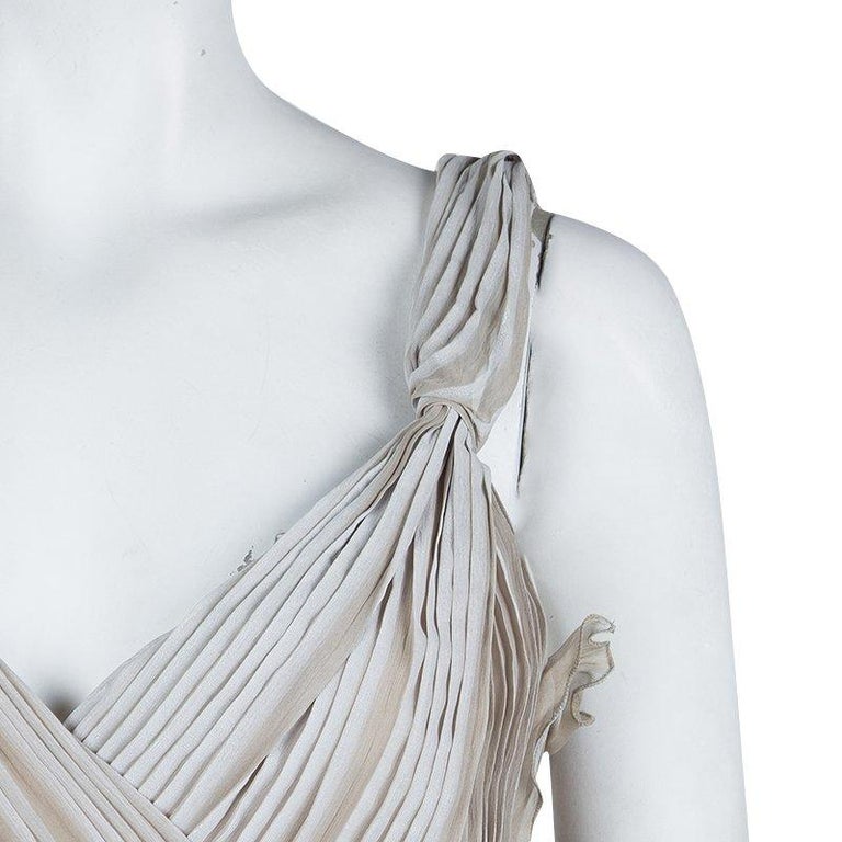 Alberta Ferretti Beige Silk Pleated Pintuck Detail Sleeveless Gown M ...