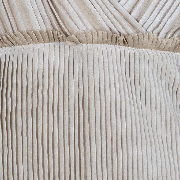 Alberta Ferretti Beige Silk Pleated Pintuck Detail Sleeveless Gown M ...