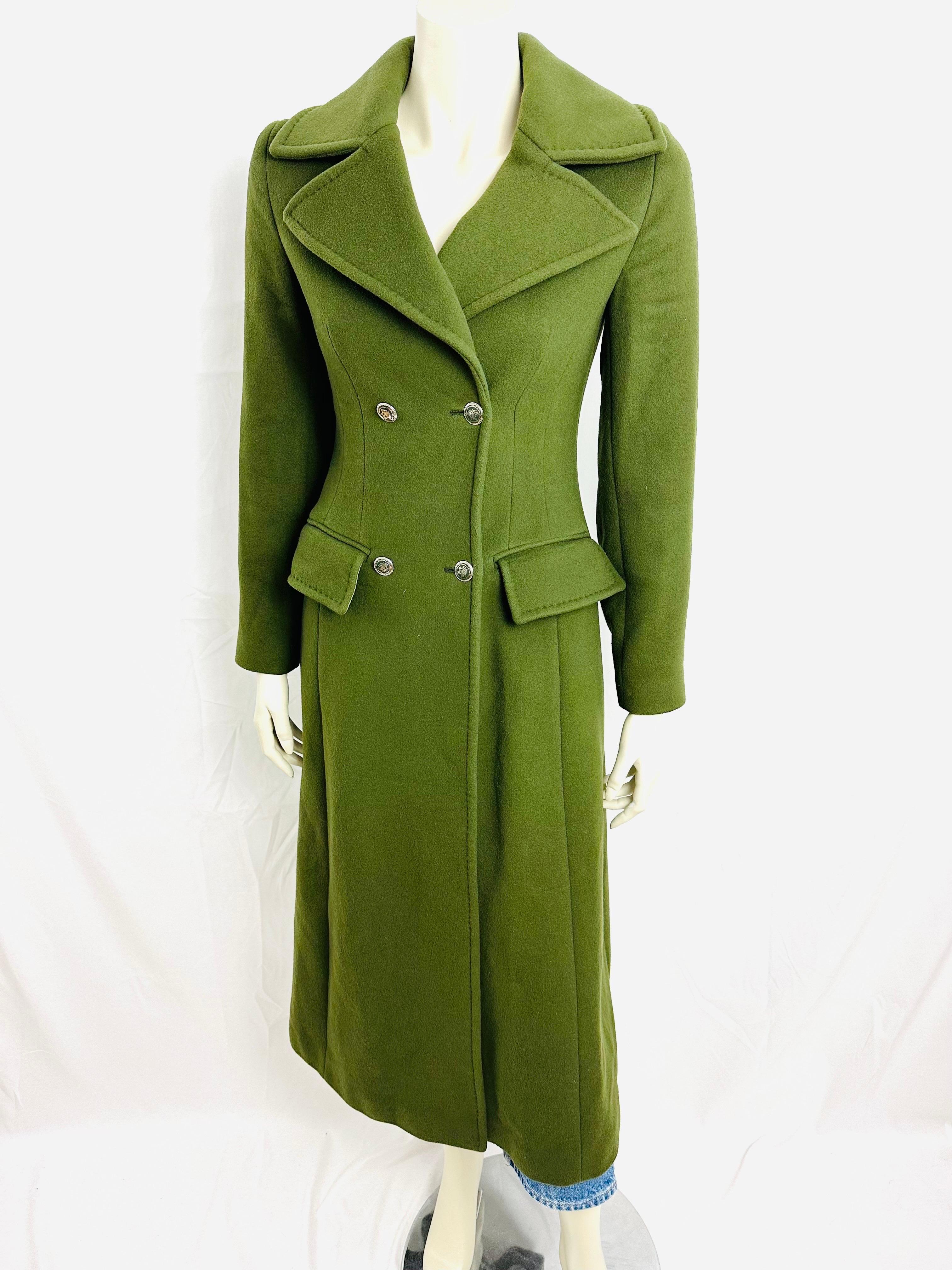 Alberta Ferretti long slim-fit coat in khaki wool at 1stDibs