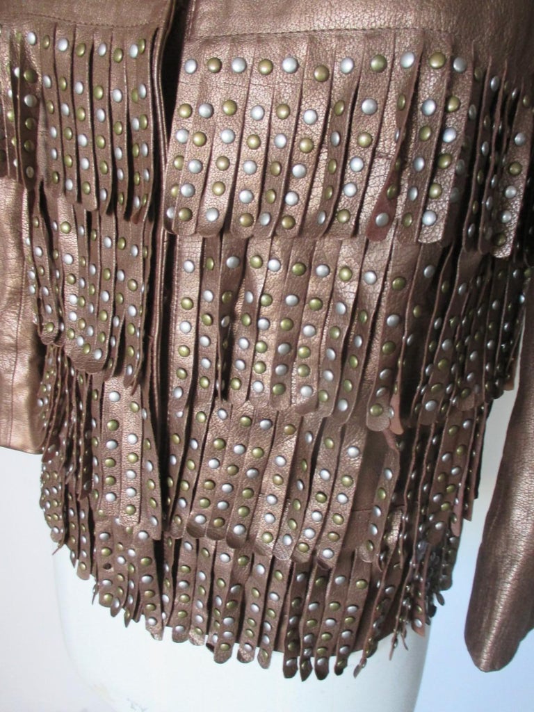 Alberta Ferretti Metallic Fringe Leather Jacket For Sale at 1stDibs ...