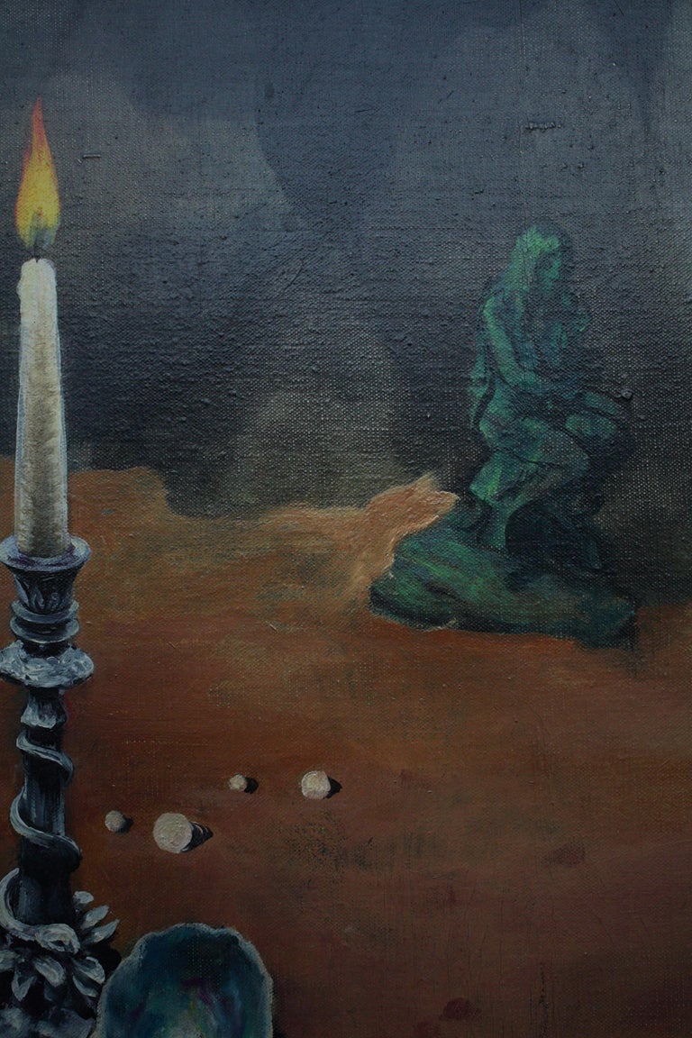 Alberto Abate 1973 Italian Oil on Canvas Portrait of Lady Cavern Sea at ...