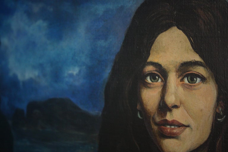 Alberto Abate 1973 Italian Oil on Canvas Portrait of Lady Cavern Sea at ...