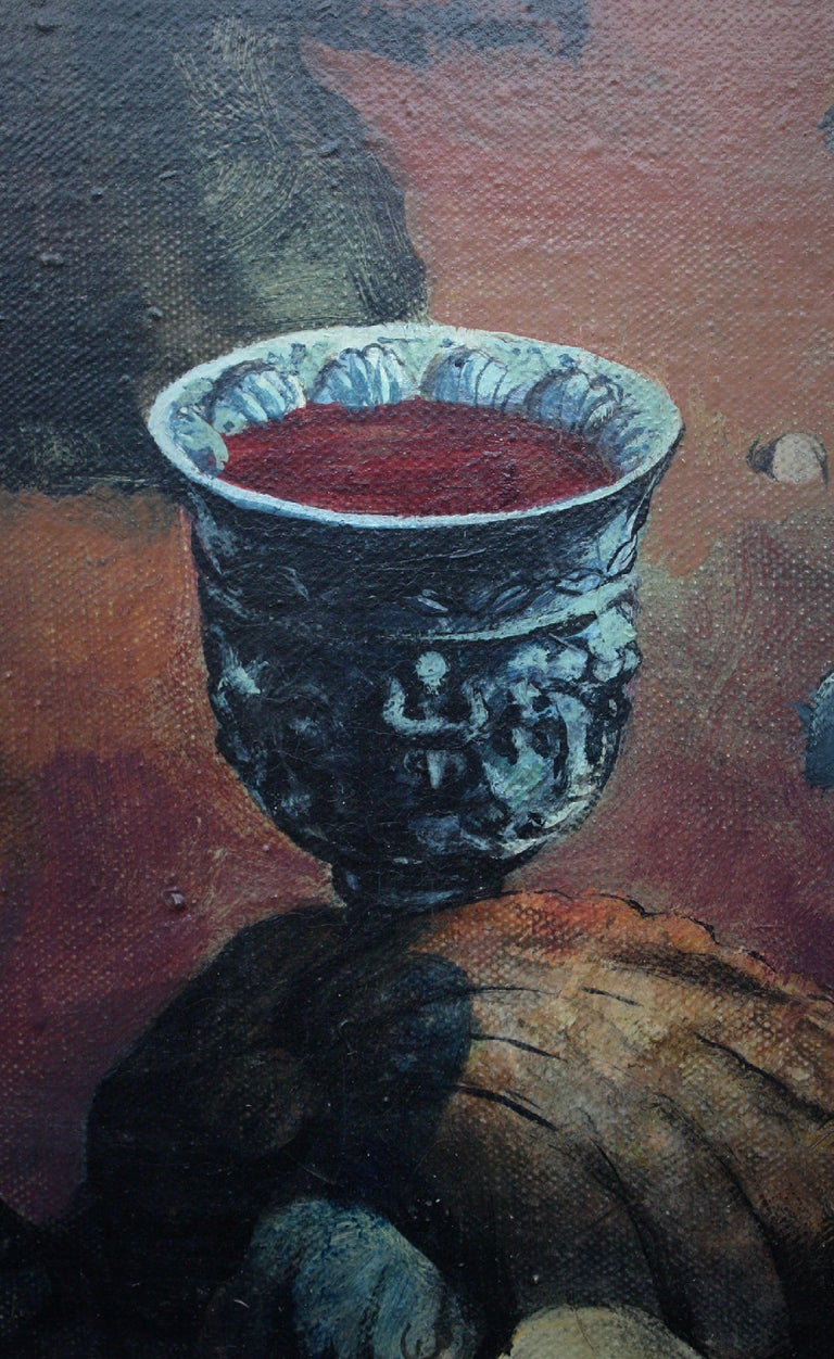 Alberto Abate 1973 Italian Oil on Canvas Portrait of Lady Cavern Sea at ...