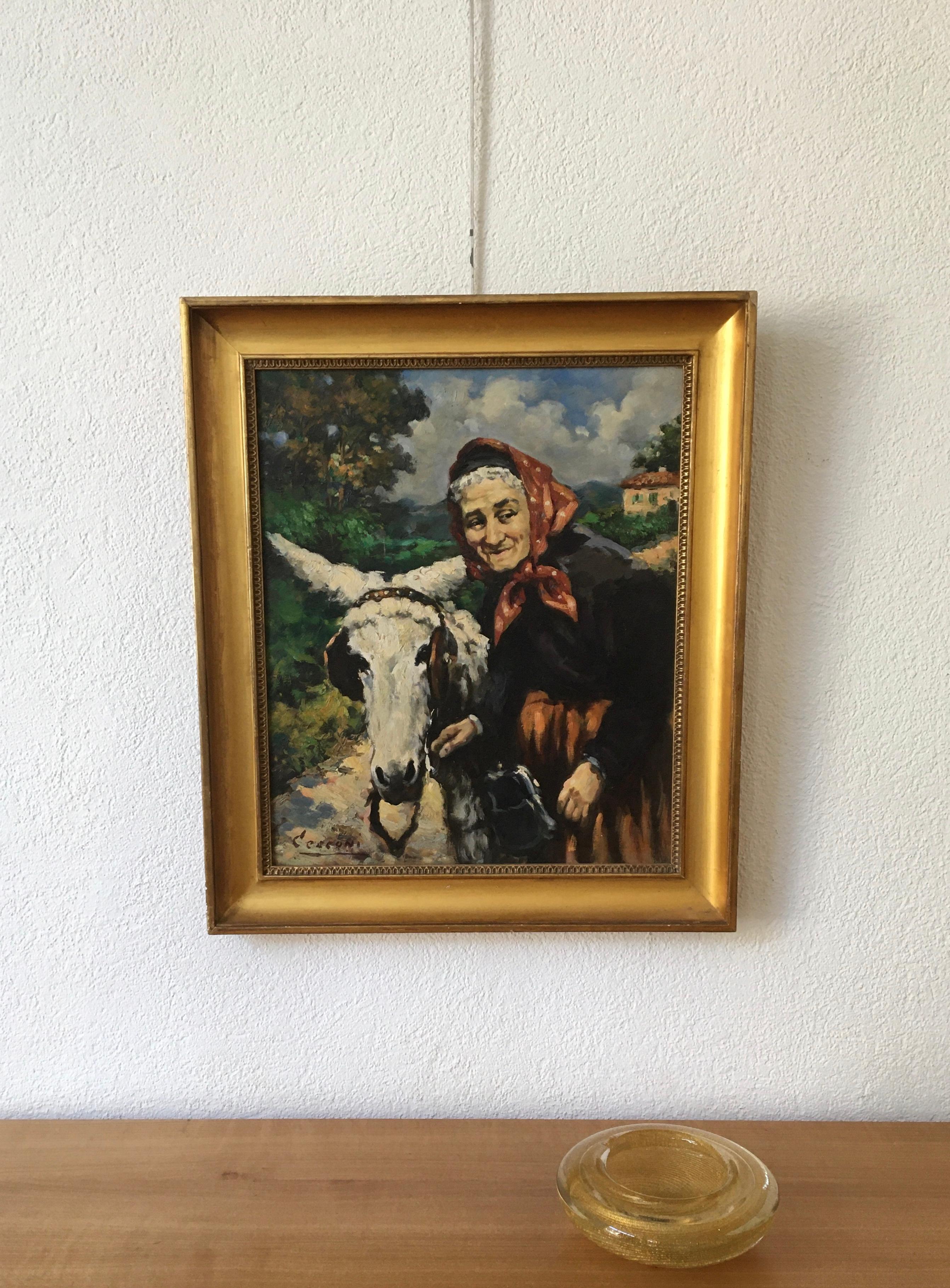 Alberto Cecconi - The old woman and her donkey For Sale at 1stDibs