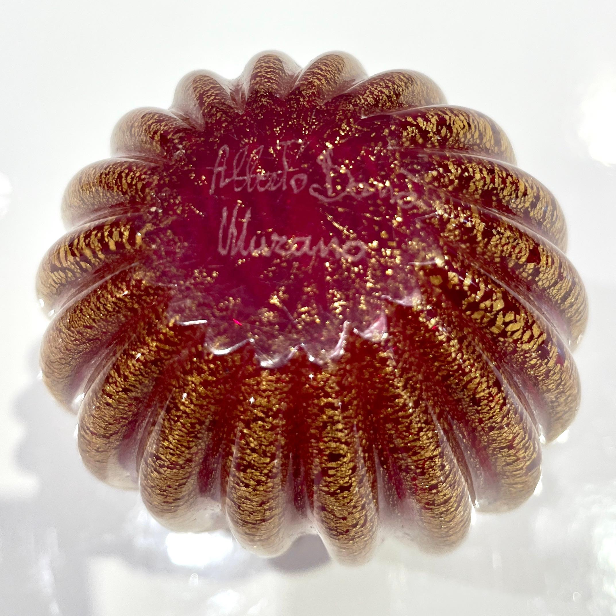 Alberto Donà 1970s Vintage Italian Crystal Gold Ruby Red Murano Glass ...