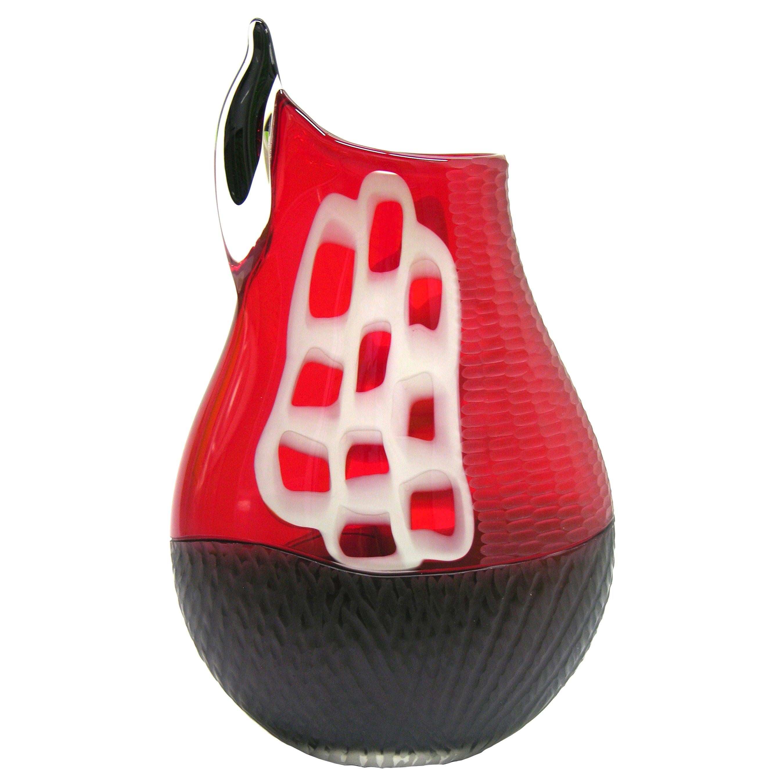 Dona Modern Art Glass Smoked Gray Sculptural Vase with Red and Yellow ...