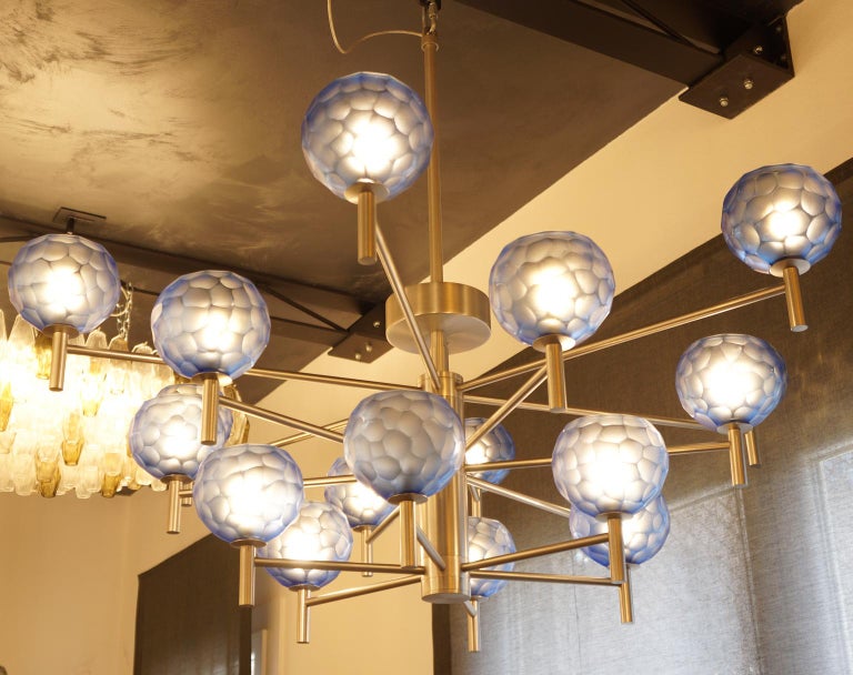 Alberto Donà Mid-Century Modern Blue Murano Glass Chandelier Engraved ...