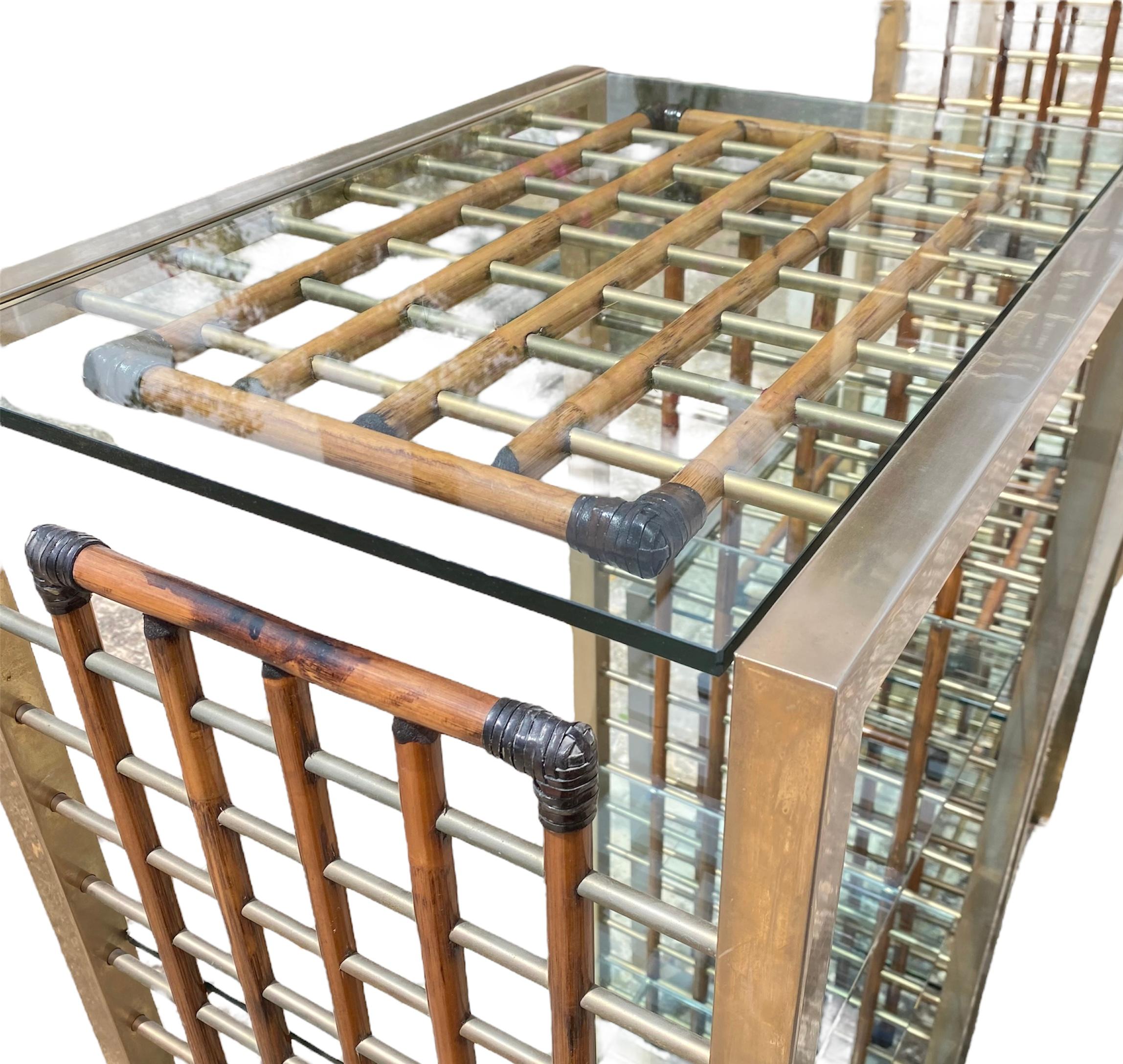 Alberto Smania Bookcase in Bamboo, Leather and Brass for Marango For ...