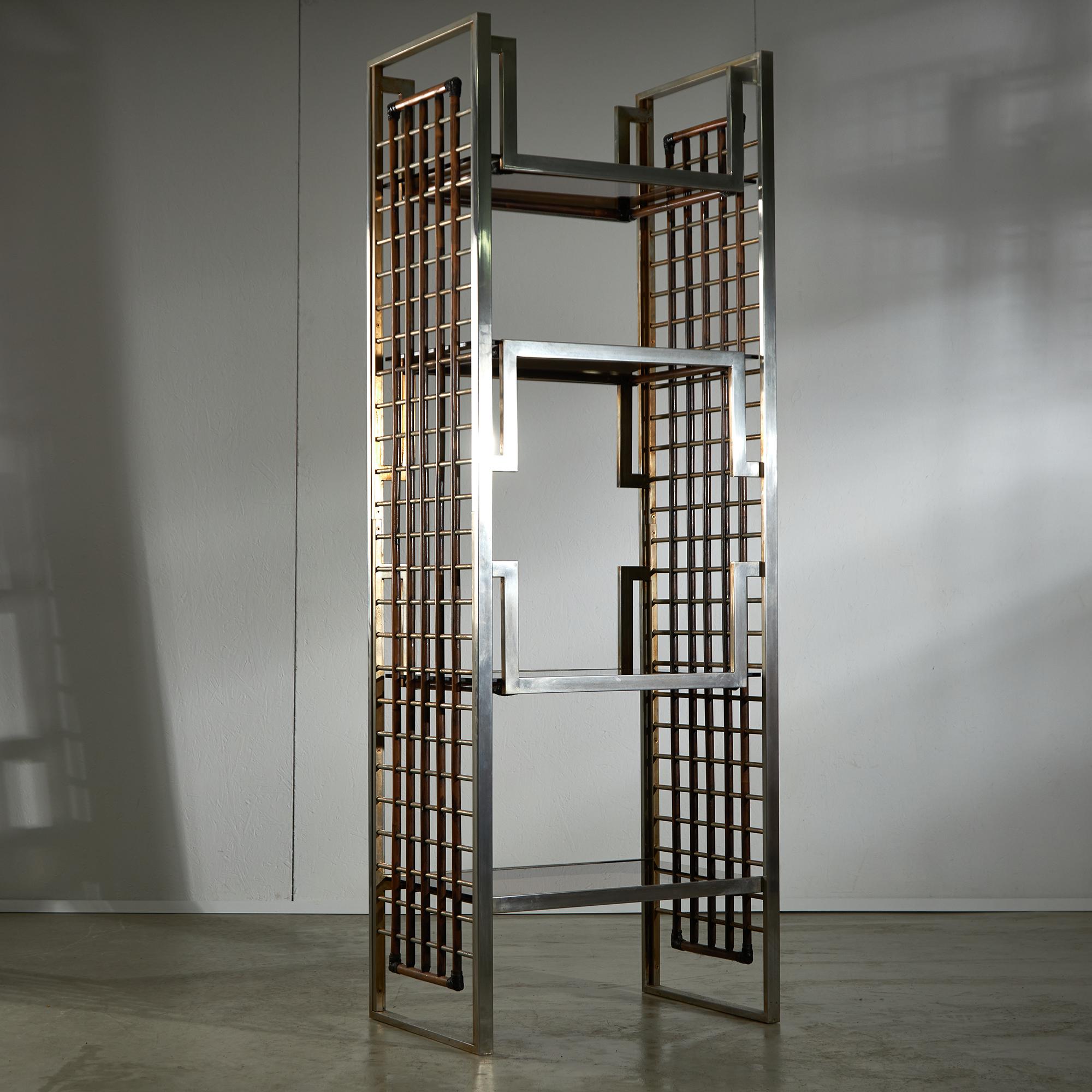 Alberto Smania Chrome and Bamboo Shelving System, 1967 For Sale at 1stDibs