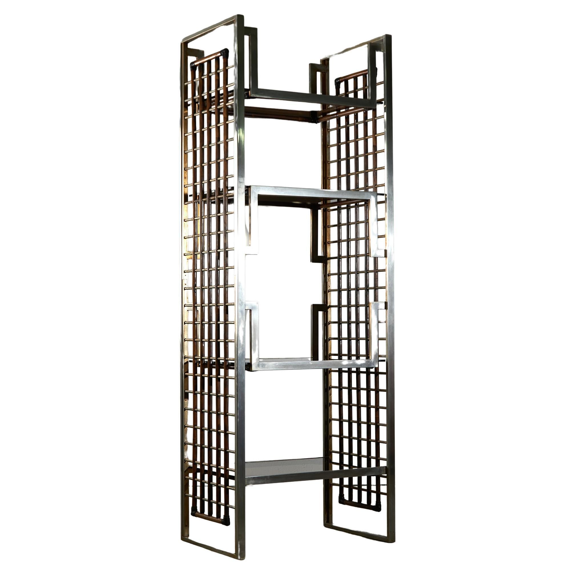 Alberto Smania Chrome and Bamboo Shelving System, 1967 For Sale at 1stDibs