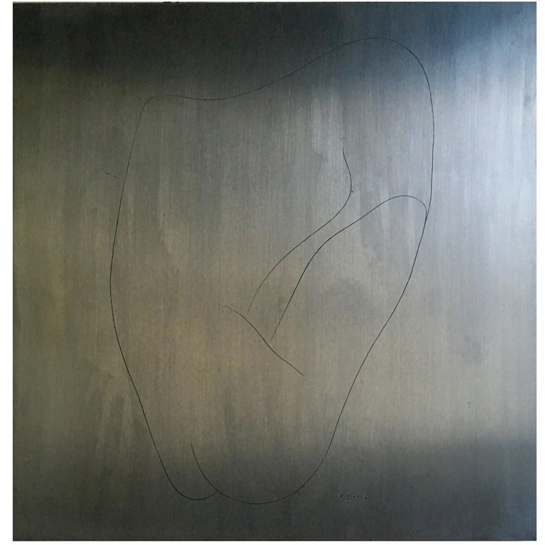 Alberto Viani - 1971 Aluminium Engraved Painting Abstract Figure by ...