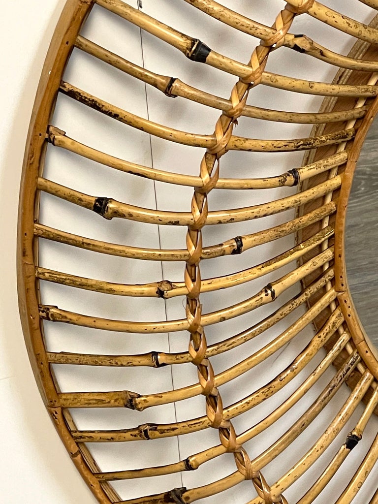 Albini Style Sunburst Bamboo and Rattan Mirror For Sale at 1stDibs