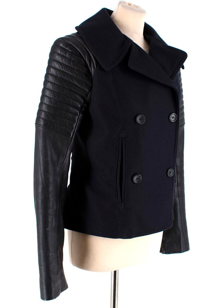 A.L.C. Navy Wool Leather Sleeve Single Breasted Jacket US6 For Sale at ...