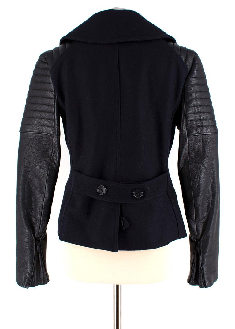 A.L.C. Navy Wool Leather Sleeve Single Breasted Jacket US6 For Sale at ...