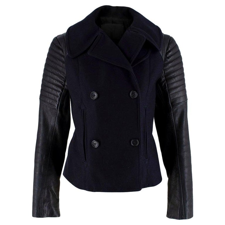 A.L.C. Navy Wool Leather Sleeve Single Breasted Jacket US6 For Sale at ...