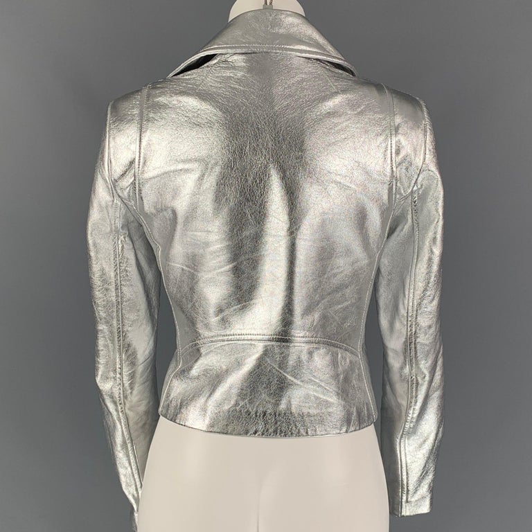 A.L.C. Size S Silver Metallic Leather Biker Jacket For Sale at 1stDibs ...