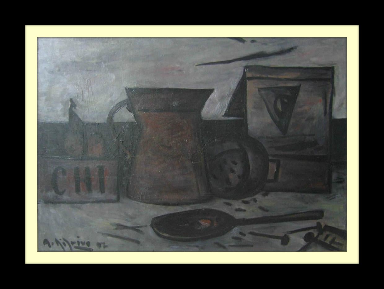 Alceu Ribeiro - A. Ribeiro Original oil canvas Constructivist painting ...