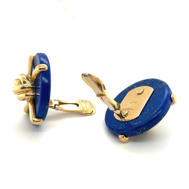 Aldo Cipullo for Cartier 18 Karat Gold Lapis Lazuli Earrings, 1973 For ...