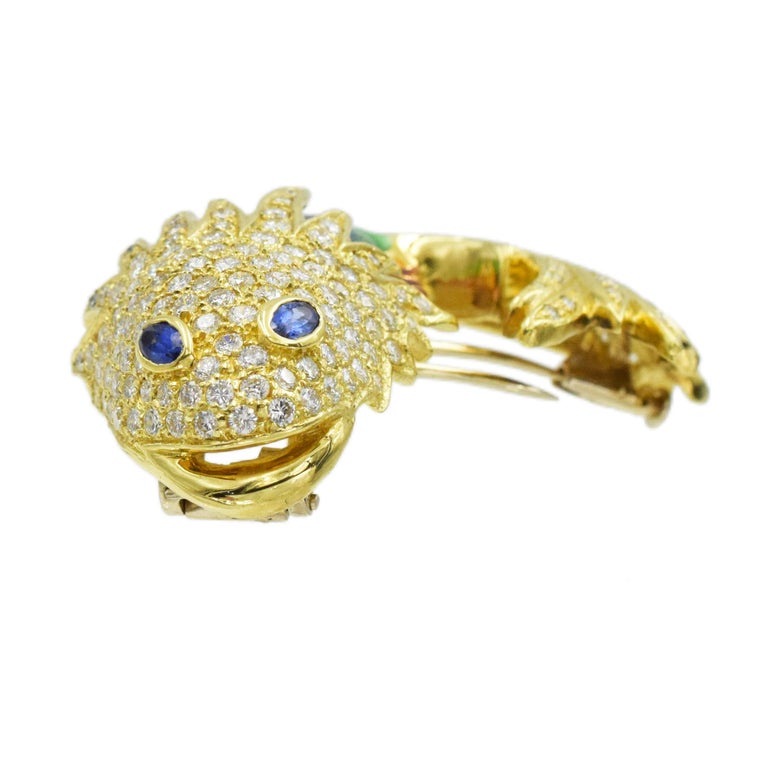 Aldo Cipullo for Cartier Sapphire, Diamond Fish Brooch For Sale at 1stDibs