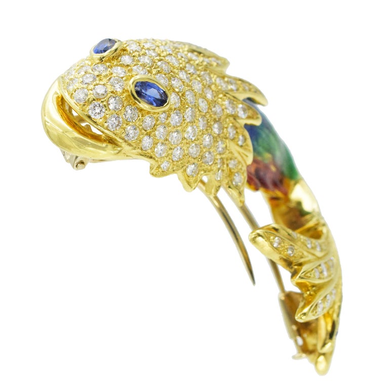 Aldo Cipullo for Cartier Sapphire, Diamond Fish Brooch For Sale at 1stDibs
