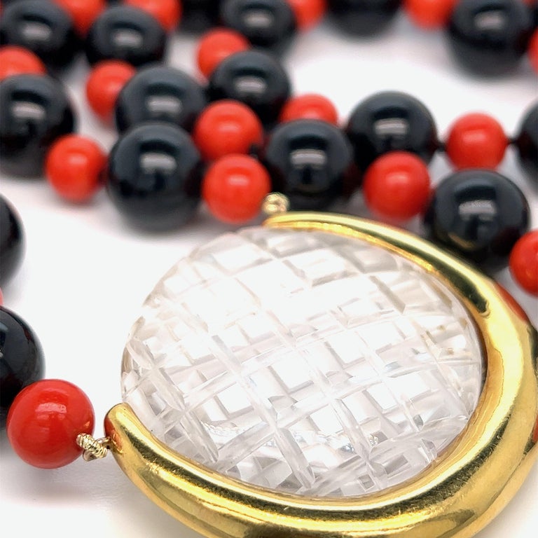 Aldo Cipullo Gold Crystal Pendant with Black Onyx and Coral Necklace ...