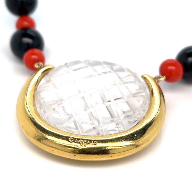 Aldo Cipullo Gold Crystal Pendant with Black Onyx and Coral Necklace ...