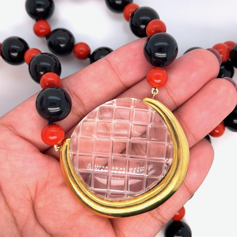 Aldo Cipullo Gold Crystal Pendant with Black Onyx and Coral Necklace ...