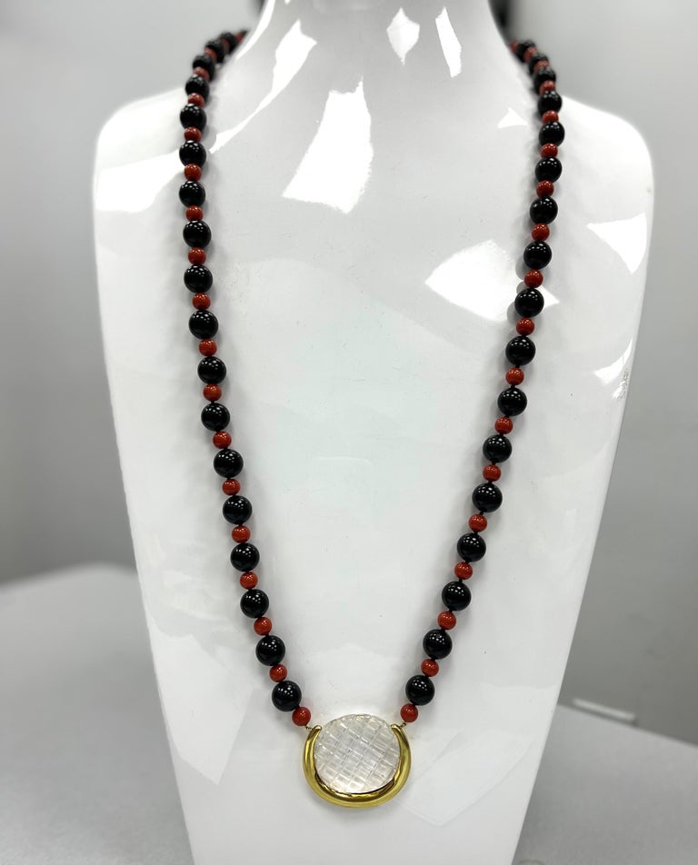 Aldo Cipullo Gold Crystal Pendant with Black Onyx and Coral Necklace ...