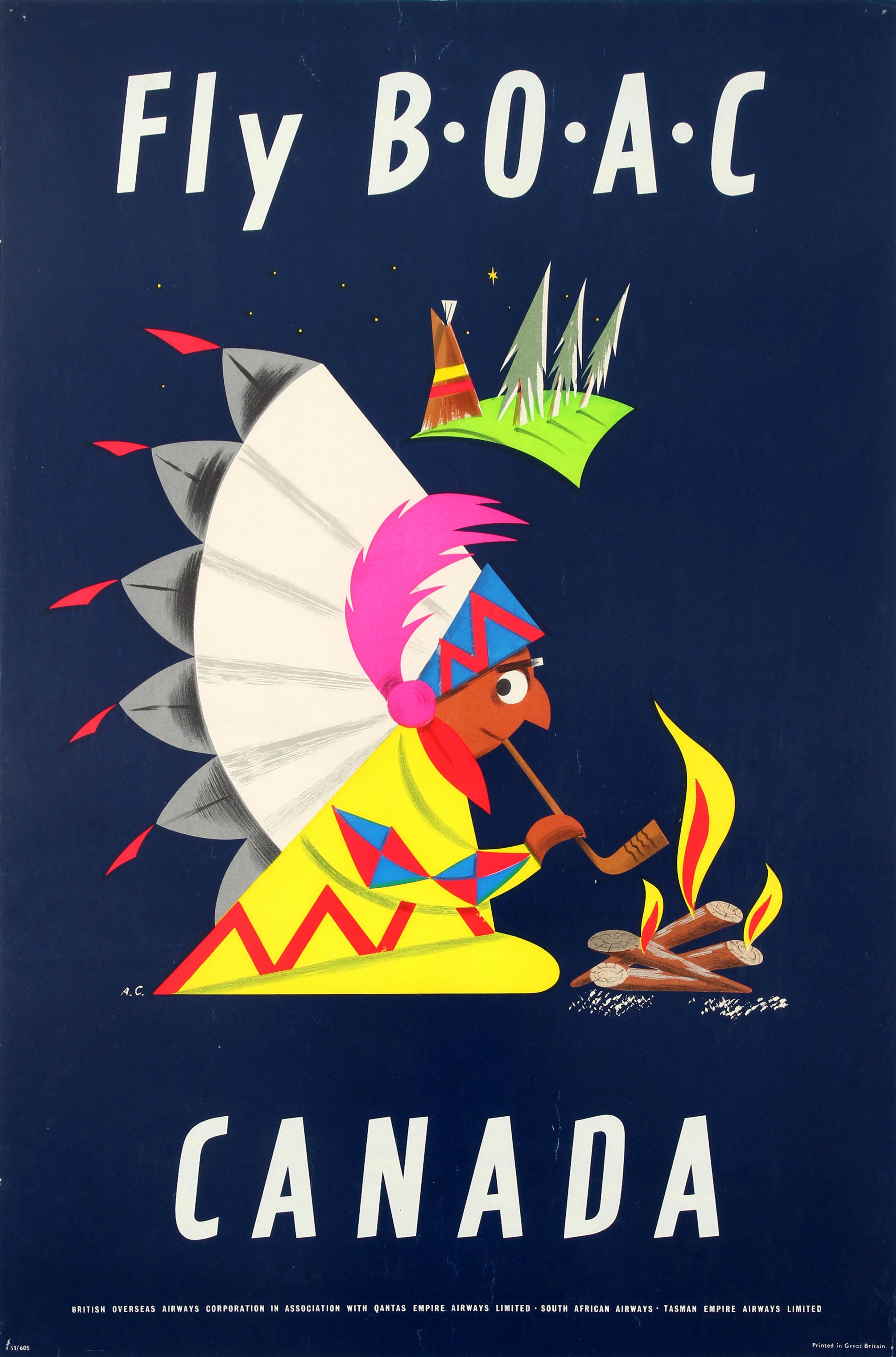 Aldo Cosomati - Original Vintage Fly BOAC Canada Travel Poster In ...