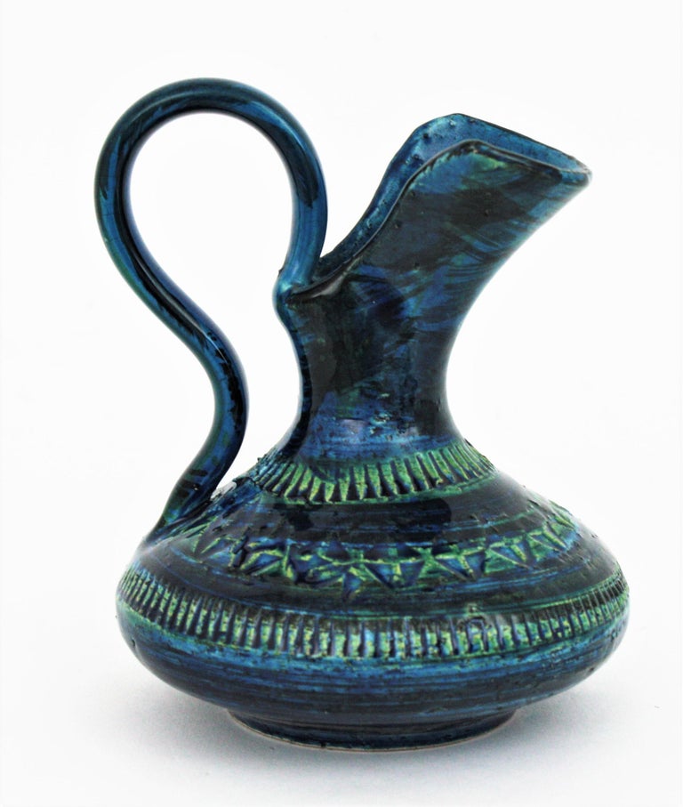 Aldo Londi Bitossi Rimini Blue Glazed Ceramic Jug Vase at 1stDibs ...