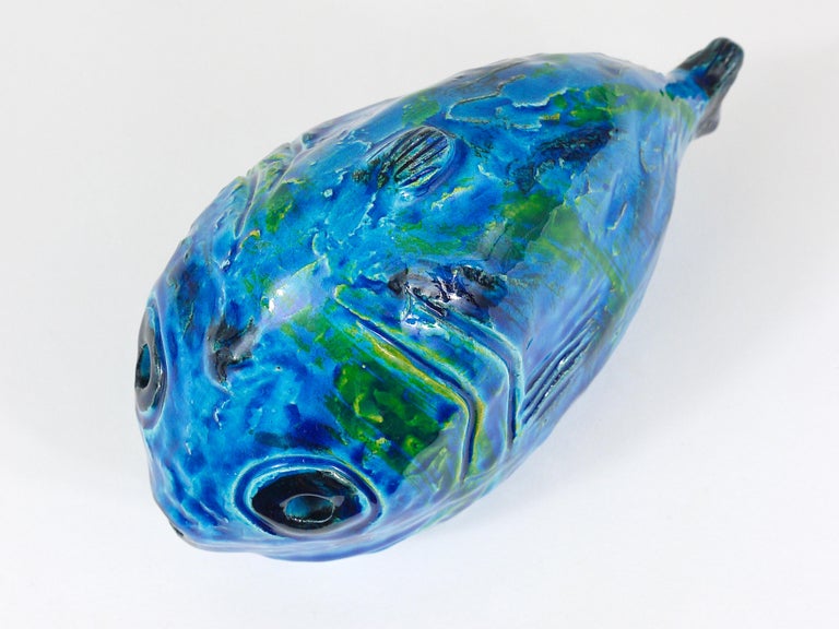 Aldo Londi Bitossi Rimini Blue Glazed Fish Sculpture Figurine, Italy ...