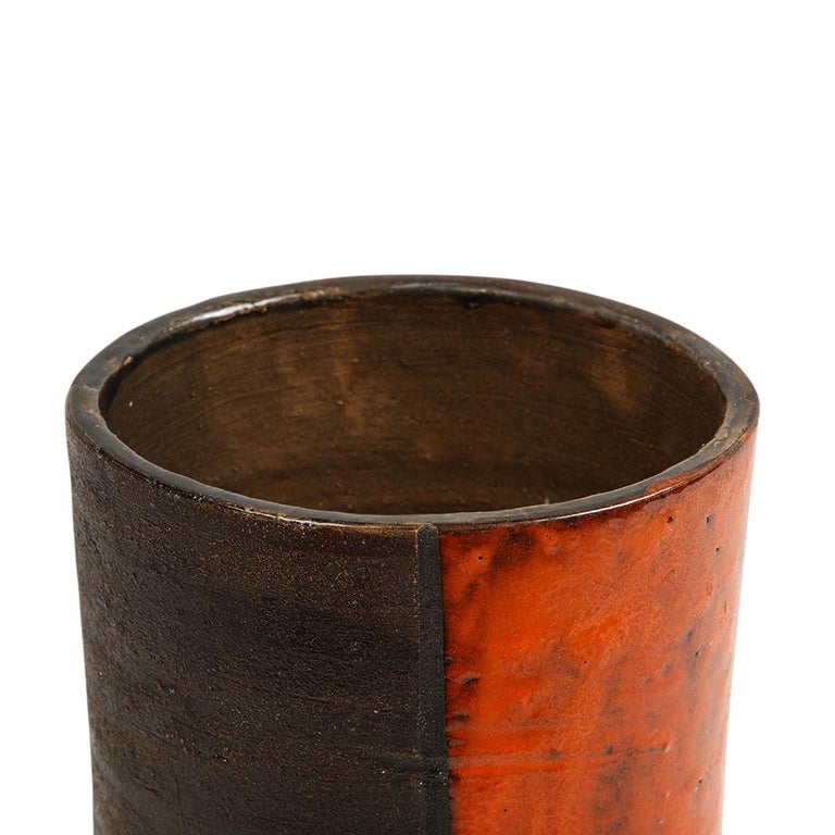 Aldo Londi Bitossi Vase, Ceramic Mondrian, Yellow Orange, Brown, Signed ...