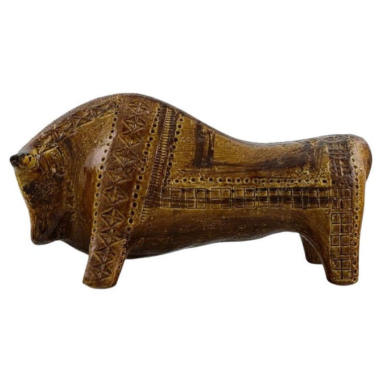 Aldo Londi for Bitossi, Bull in Mustard Yellow Glazed Ceramics, 1960s ...