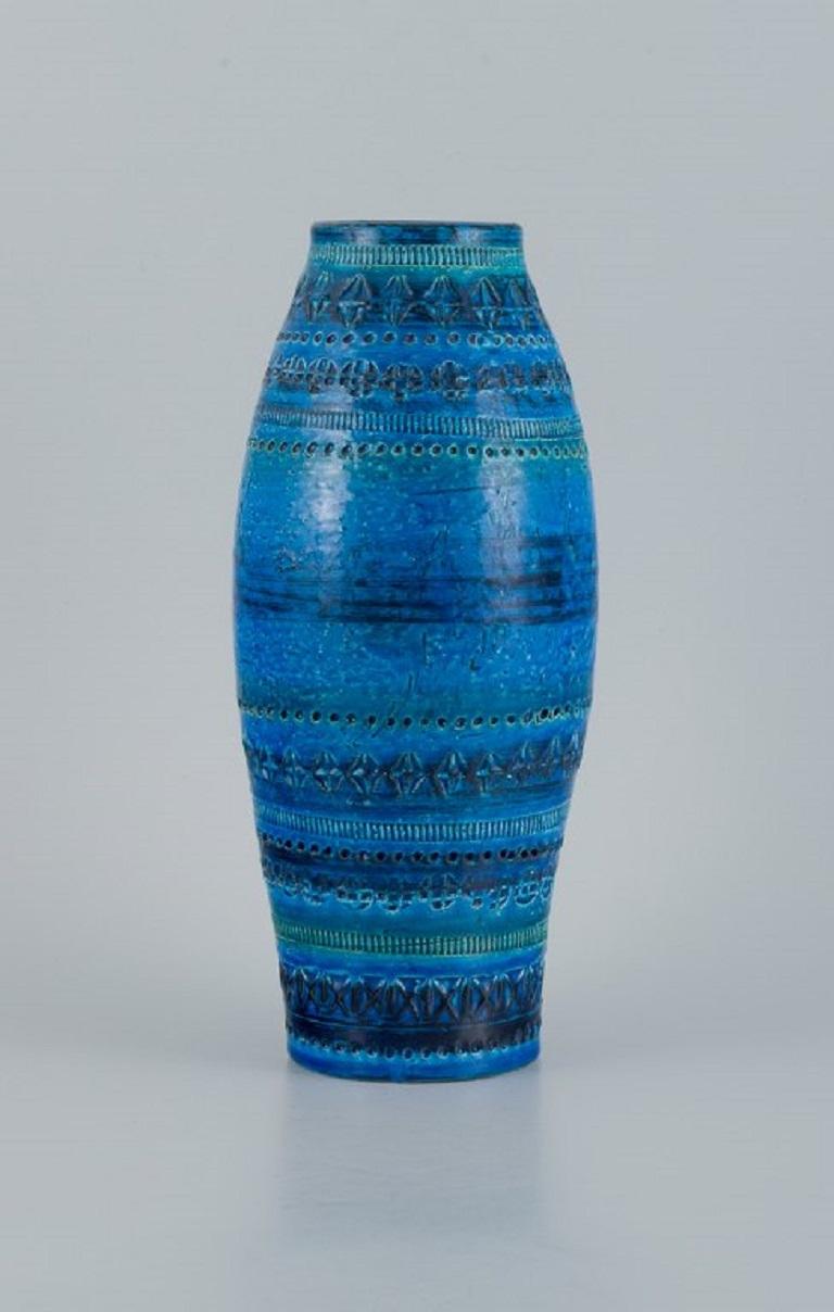 Aldo Londi for Bitossi, Large Vase in Rimini Blue Glazed Ceramic with ...