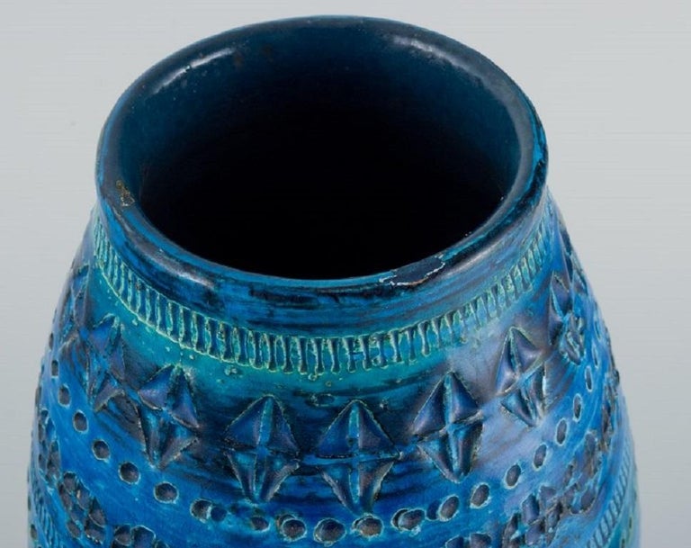 Aldo Londi for Bitossi, Large Vase in Rimini Blue Glazed Ceramic with ...