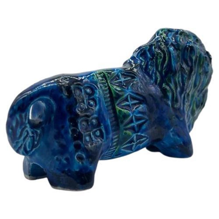 Aldo Londi Lion Figurine, Blue Glazed, Bitossi, Mid 20th Century For ...