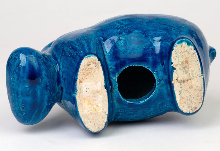 Aldo Londi Midcentury Bitossi Rimini Blu Pottery Hippopotamus Figure at ...