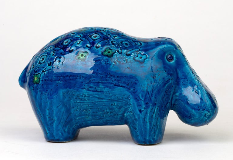 Aldo Londi Midcentury Bitossi Rimini Blu Pottery Hippopotamus Figure at ...