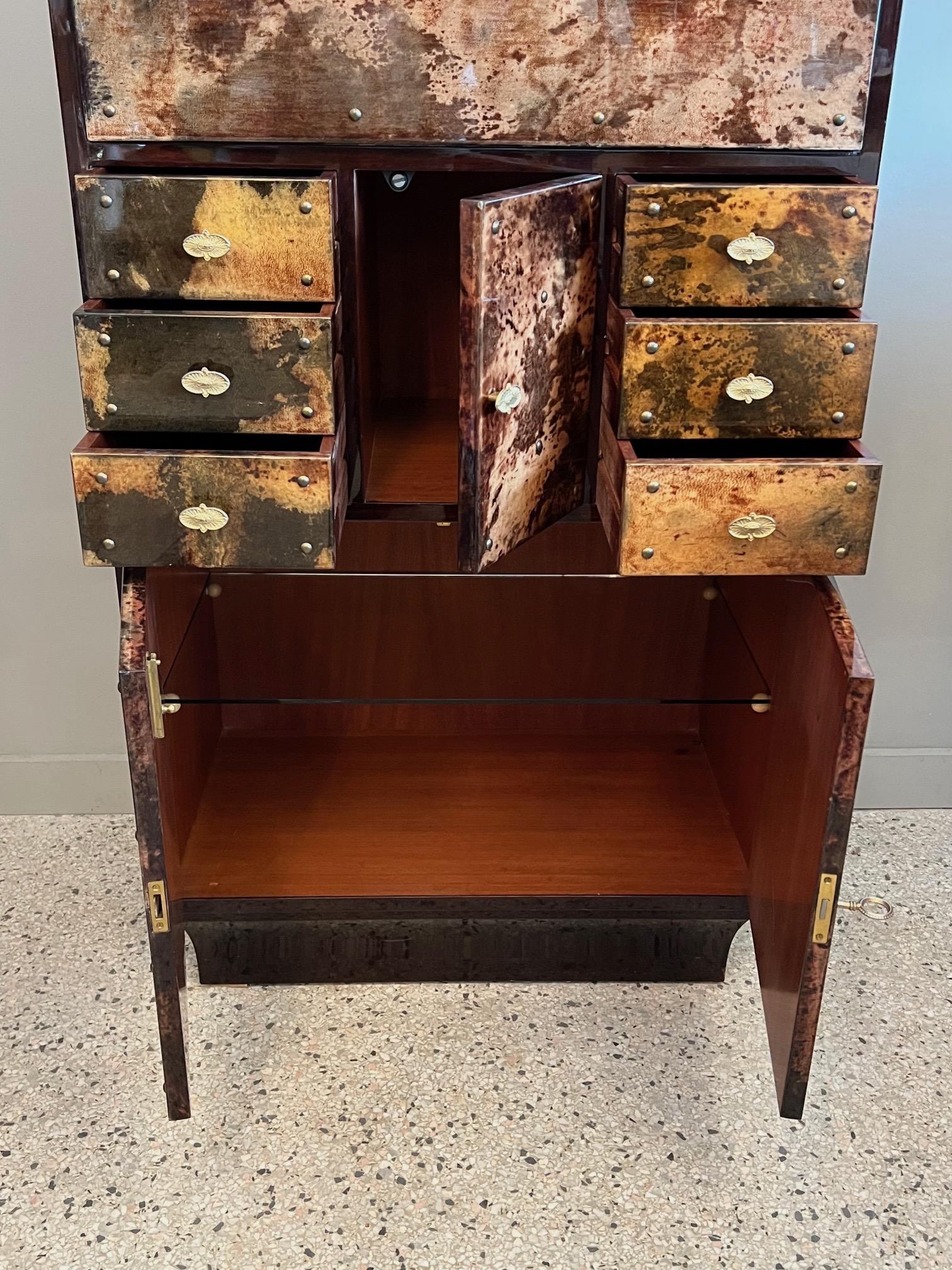 Aldo Tura Bar Cabinet Goatskin And Brass Studs at 1stDibs