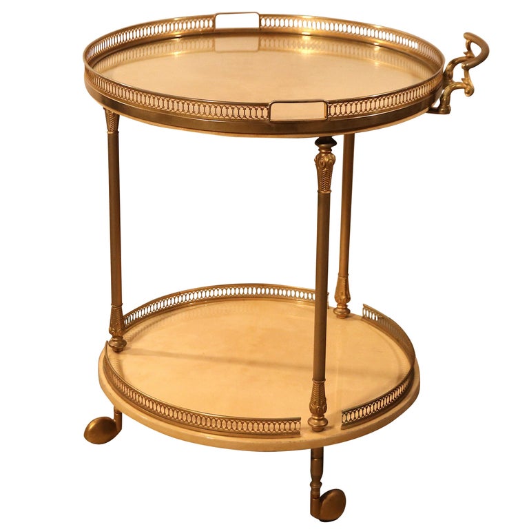 Aldo Tura Bar Cart Serving Liquor Trolley in Brass Crème Dyed Vellum ...