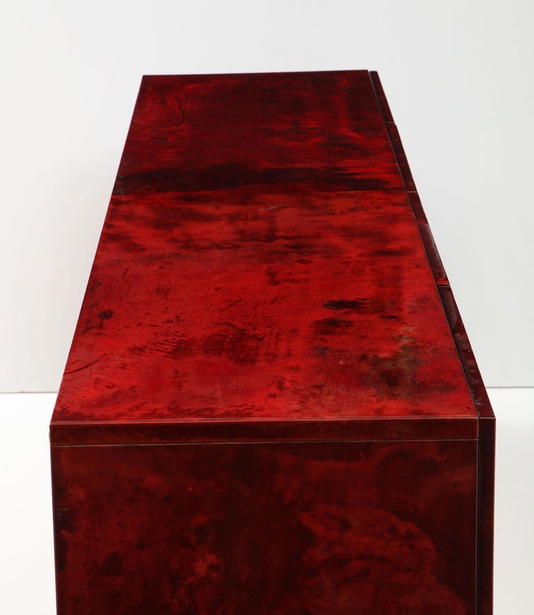 Aldo Tura Blood Red Goatskin Cabinet, Chrome Plinth Base, Italy, 1960 ...