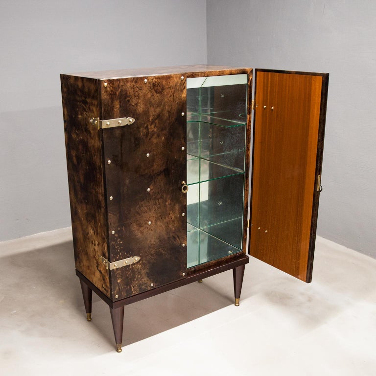 Aldo Tura Brown Goatskin Bar Cabinet For Sale at 1stDibs