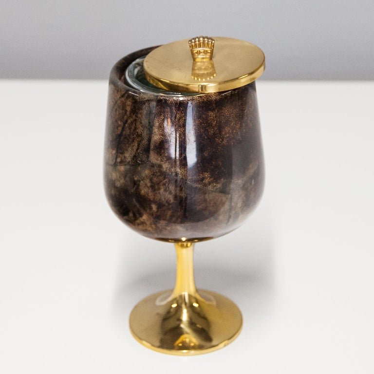 Aldo Tura Brown Goatskin Brass Stand Ice Bucket, 1960s For Sale at 1stDibs
