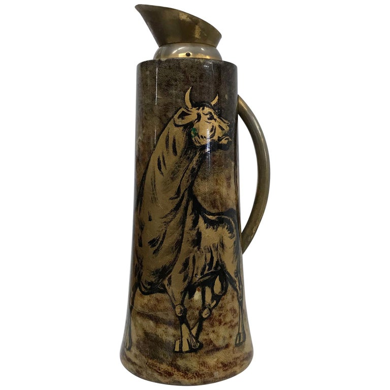 Aldo Tura Exotic Gold Bull Toro Pitcher in Goatskin and Brass 1950s ...