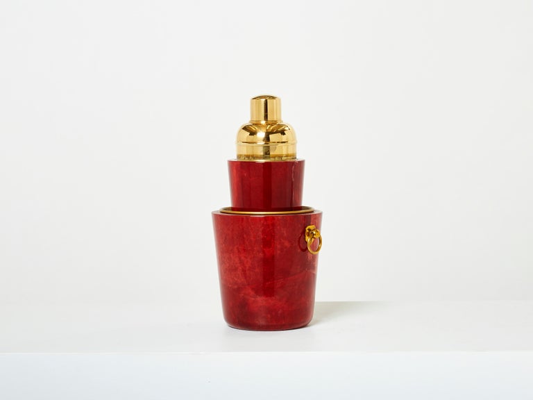 Aldo Tura Goatskin Brass Ice Bucket Cocktail Shaker Bar Set 1960 For ...