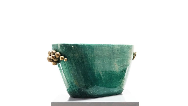 Aldo Tura Huge Green Goatskin Champagne and Wine Cooler Milan Italy ...