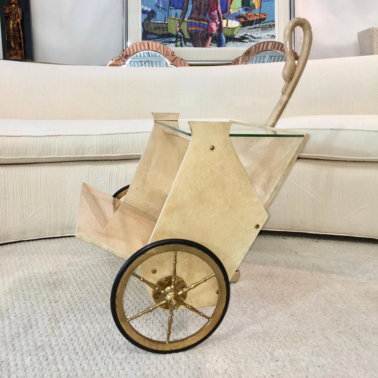 Aldo Tura Lacquered Goatskin Magazine Cart at 1stDibs