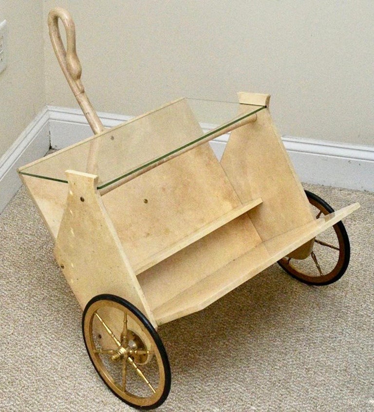 Aldo Tura Lacquered Goatskin Magazine Cart at 1stDibs