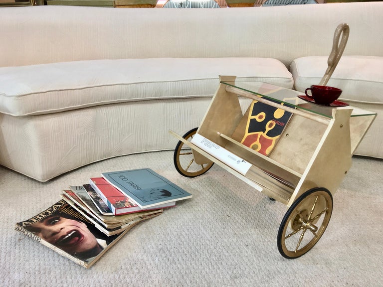 Aldo Tura Lacquered Goatskin Magazine Cart at 1stDibs