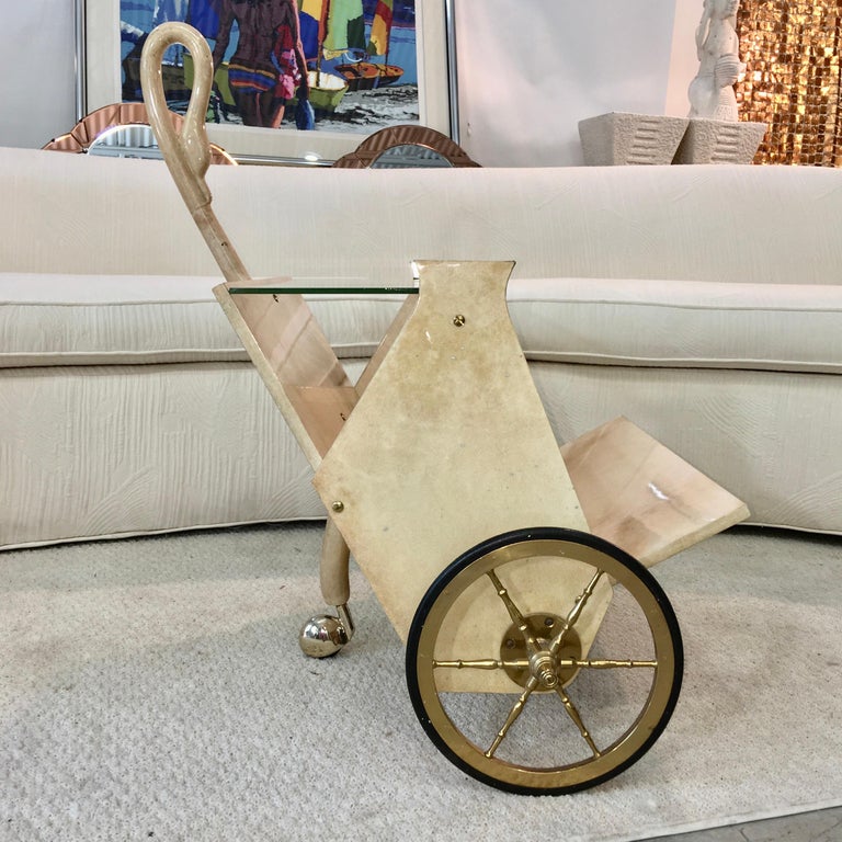 Aldo Tura Lacquered Goatskin Magazine Cart at 1stDibs